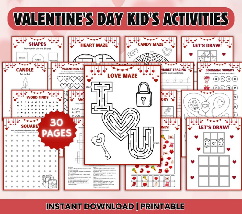 Valentine's Day Kid's Activities Printable, Valentines Party Games ...