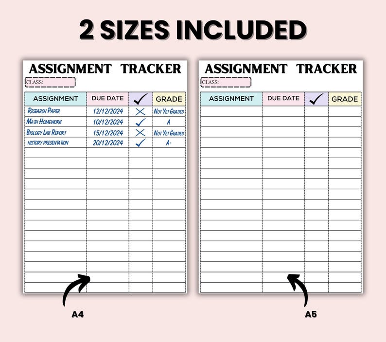 Printable Assignment Tracker, Student Journal, Student Planner ...