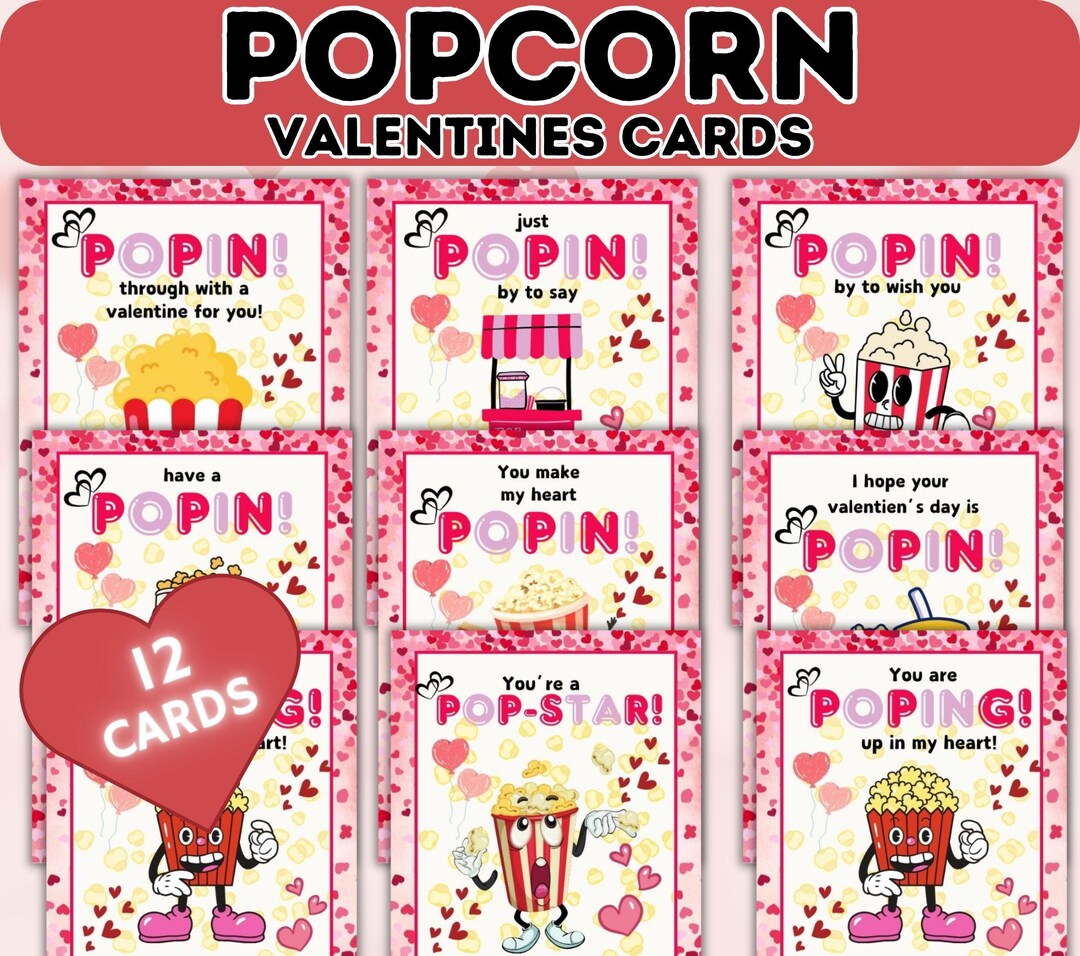 Printable Popcorn Valentine Cards, Kid Valentine Cards, School ...
