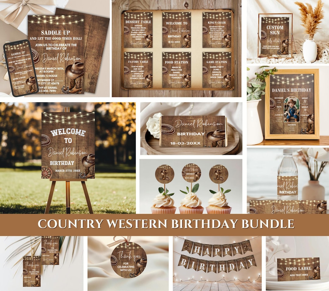 Editable Cowboy Birthday Bundle, Western Theme Party Decor (digital ...