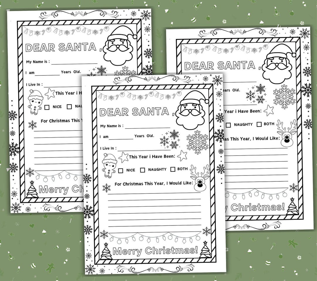 Letter to Santa Coloring Page, Printable Dear Santa Letter, Christmas ...