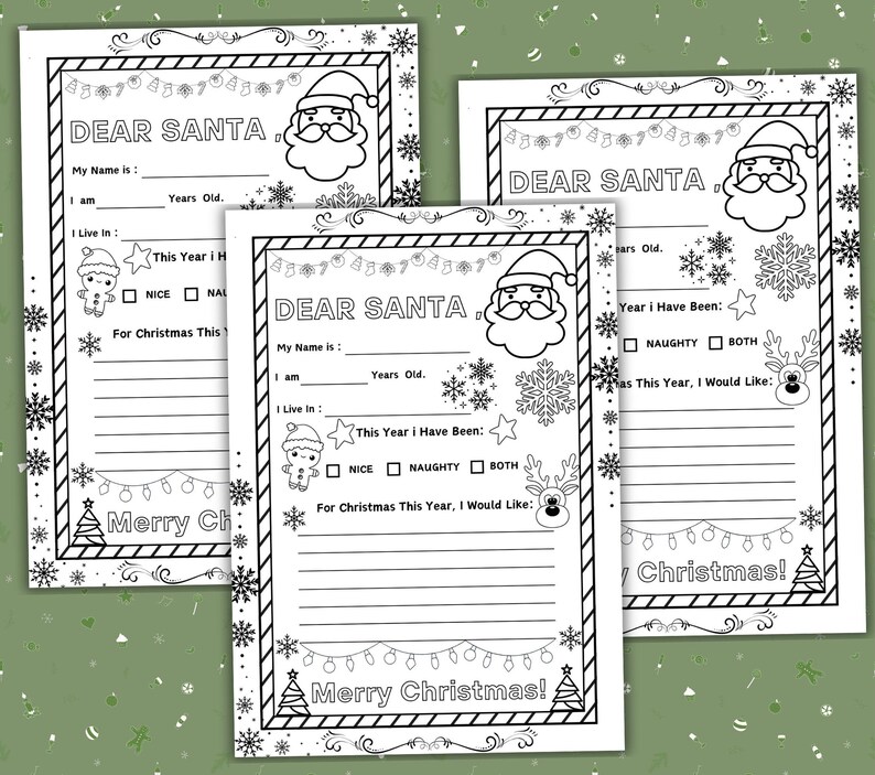 Letter to Santa Coloring Page, Printable Dear Santa Letter, Christmas ...