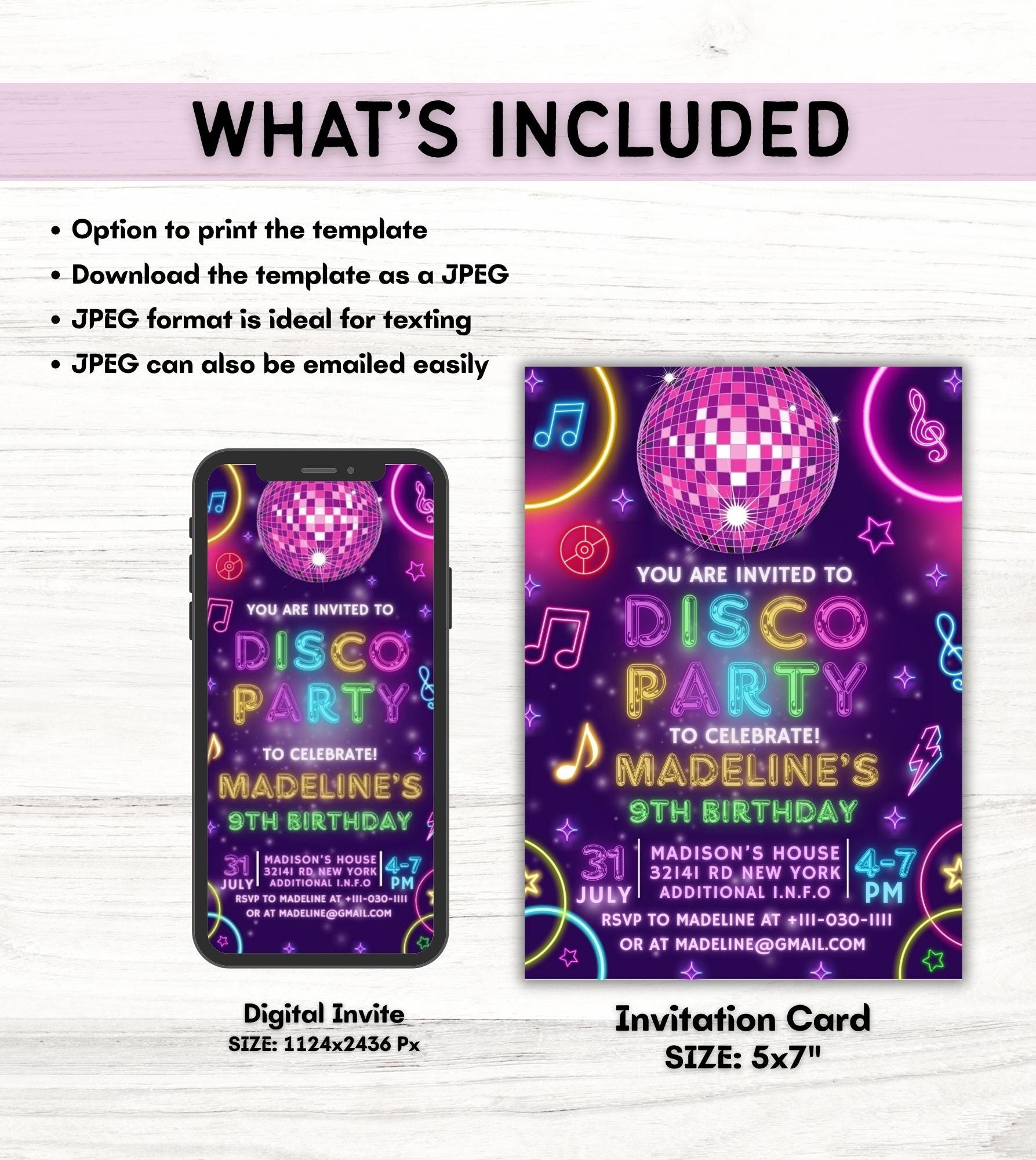Editable Disco Party Birthday Invitation, Disco Gender Neutral Invites ...