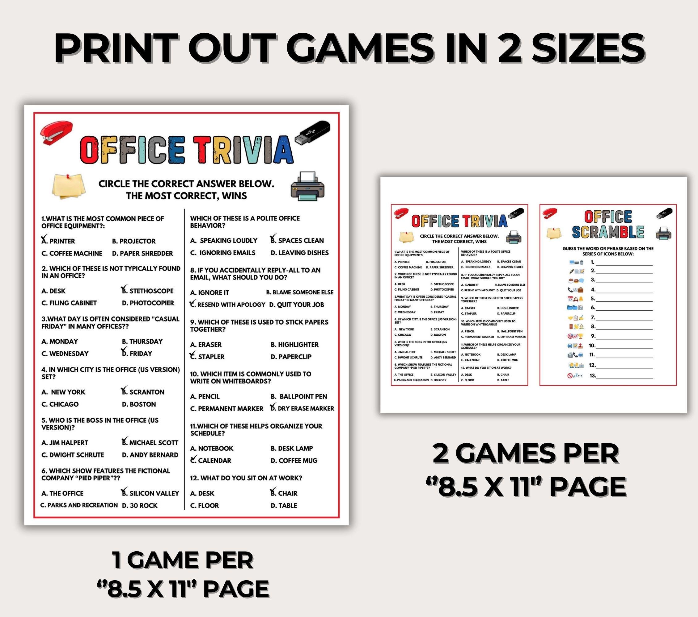 Office Games Printable, Happy Hour Activities, Office Party Games for ...