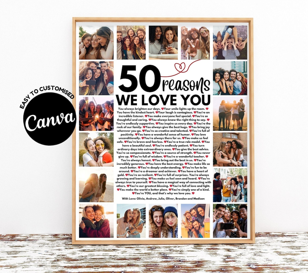 50 Reasons We Love You Poster With Pictures Template, Editable 50th ...
