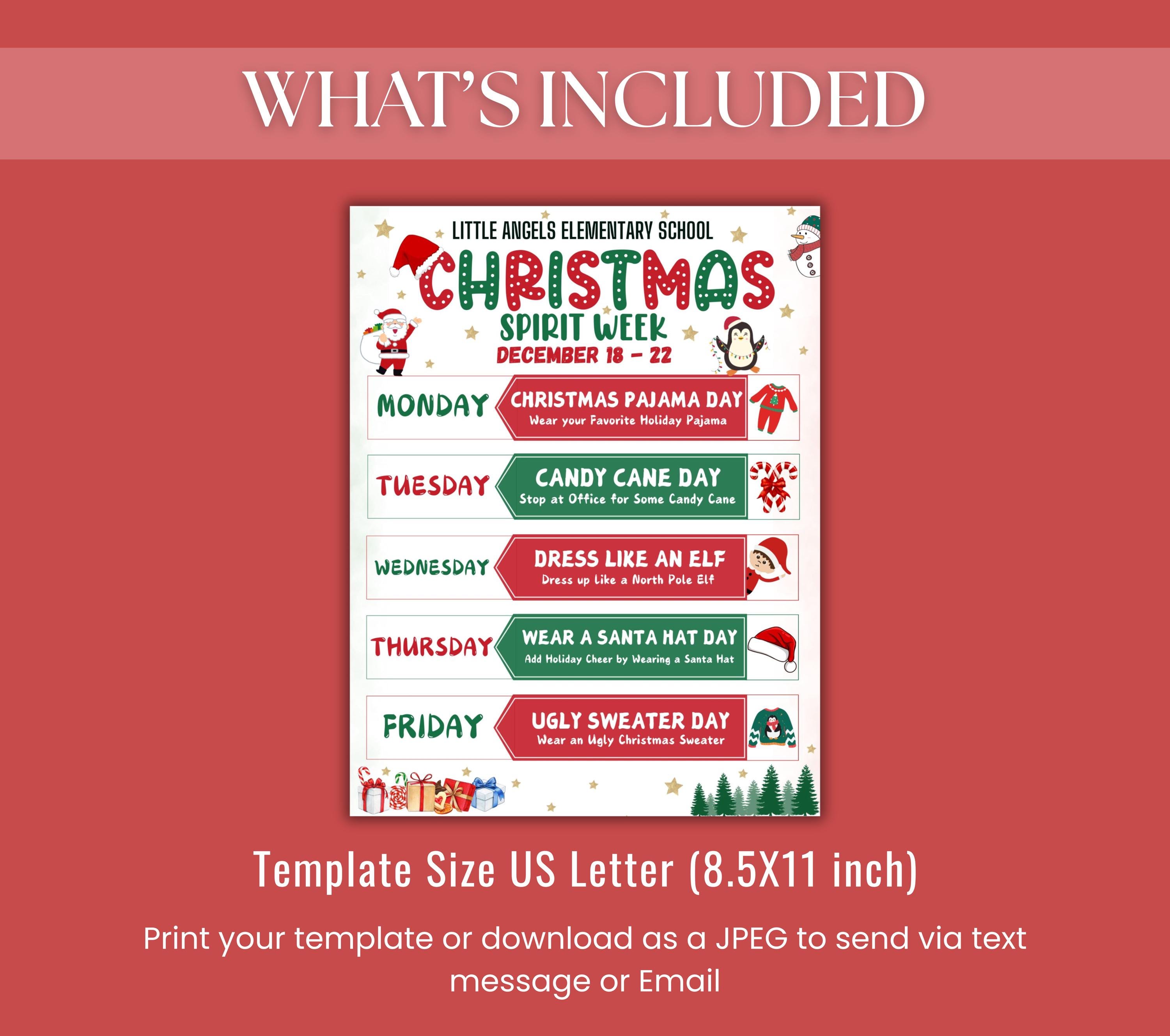 Holiday School Spirit Week Flyer Editable, Winter Spirit Week, December ...