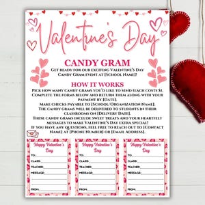 Editable Valentine's Day Candy Gram Fundraiser Flyer Template, Class ...