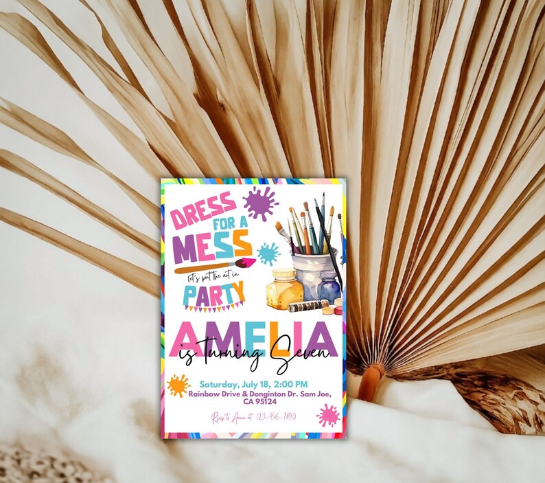 Editable Art Birthday Party Invitation, Art in Party Birthday Party ...