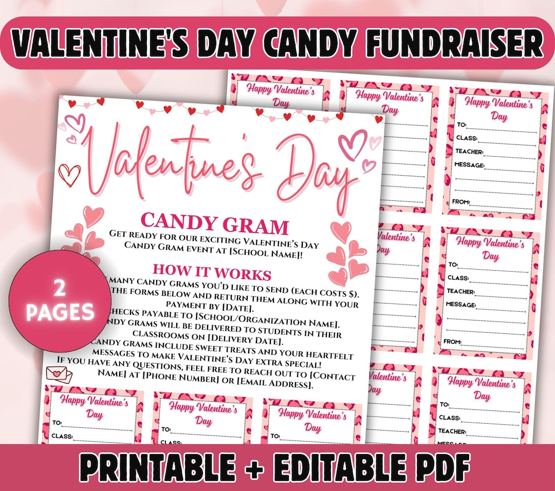 Editable Valentine's Day Candy Gram Fundraiser Flyer Template, Class ...
