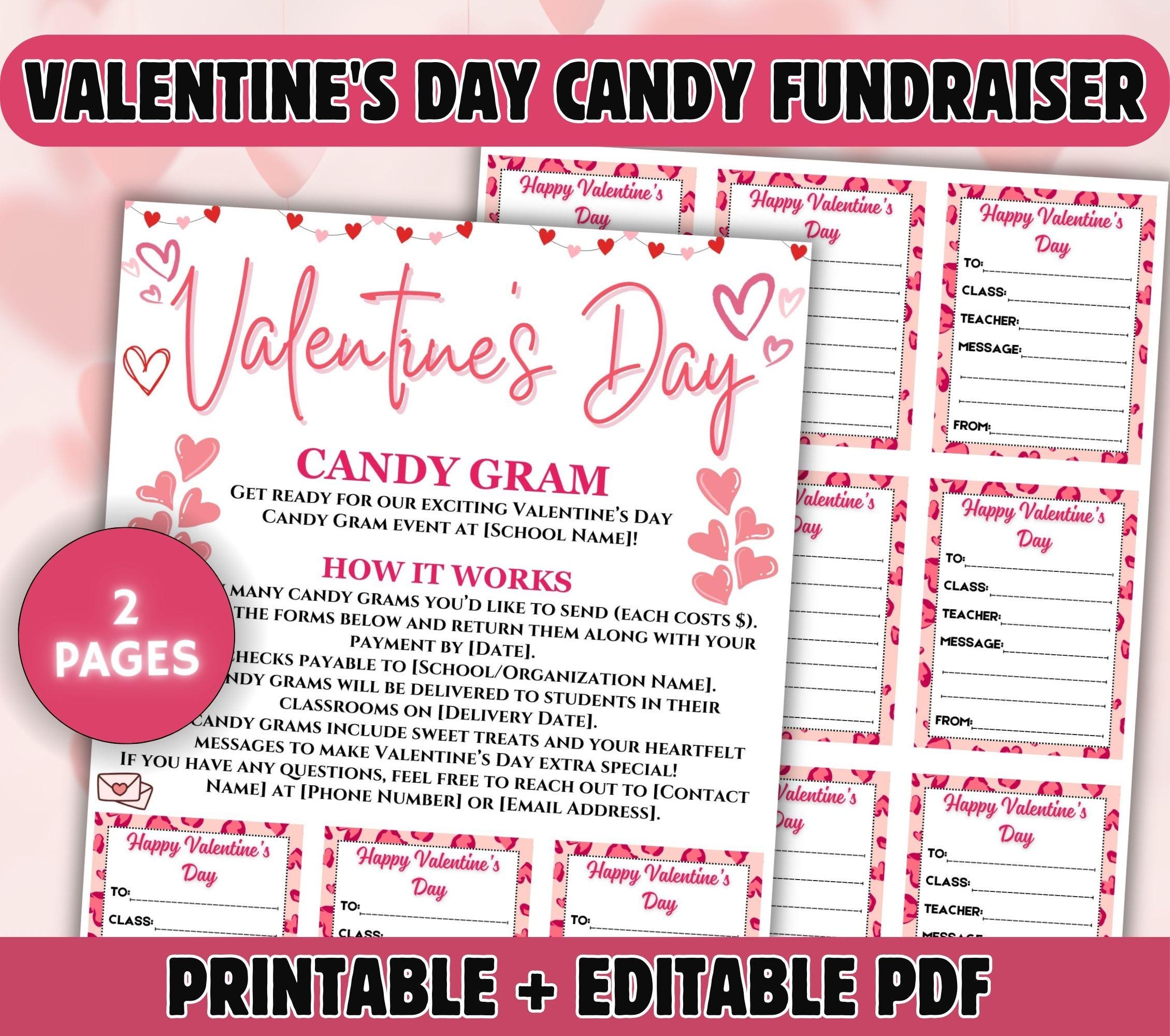 Editable Valentine's Day Candy Gram Fundraiser Flyer Template, Class ...