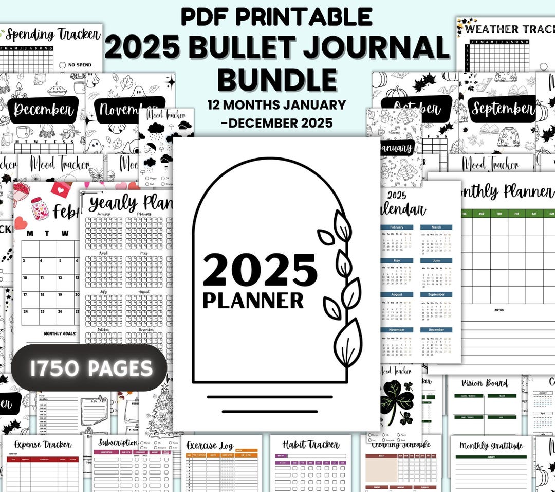 Paquete imprimible de Bullet Journal 2025, imprimibles de Bullet ...