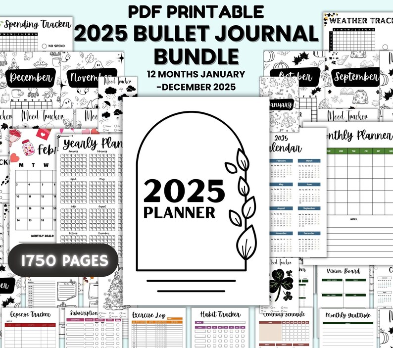 Paquete imprimible de Bullet Journal 2025, imprimibles de Bullet ...