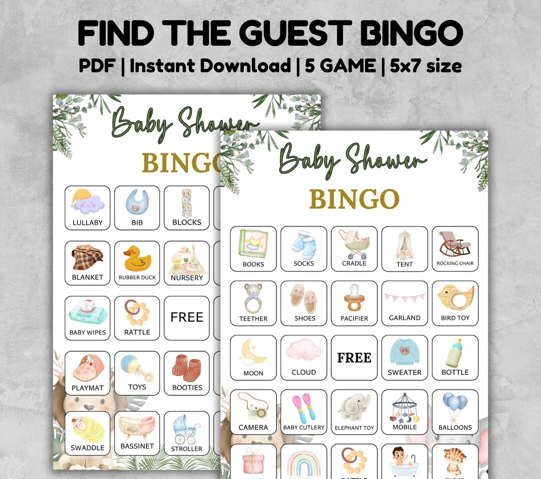Baby Shower Bingo Game, Safari Baby Bingo Game Cards, Baby Gift Bingo ...