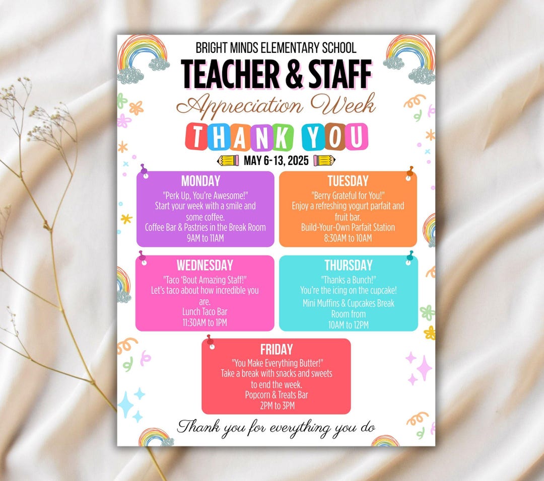 Editable Teacher Appreciation Week Itinerary Poster Template, Teachers ...