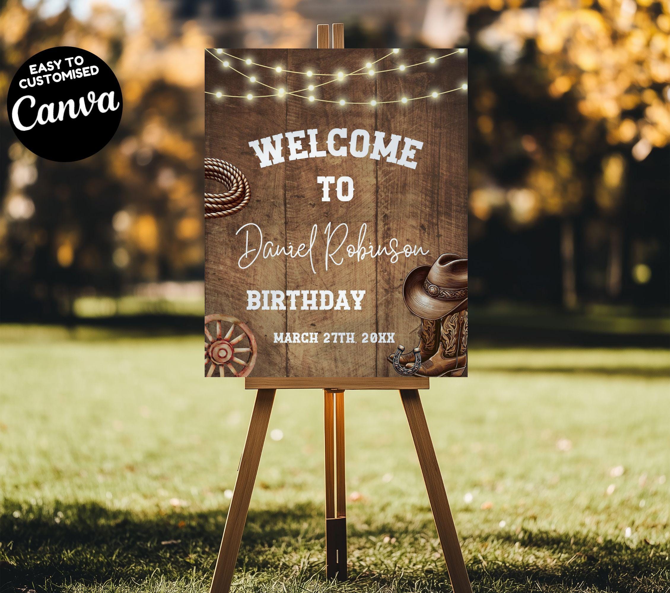 Editable Country Western Birthday Welcome Sign Template, Rustic Wood ...