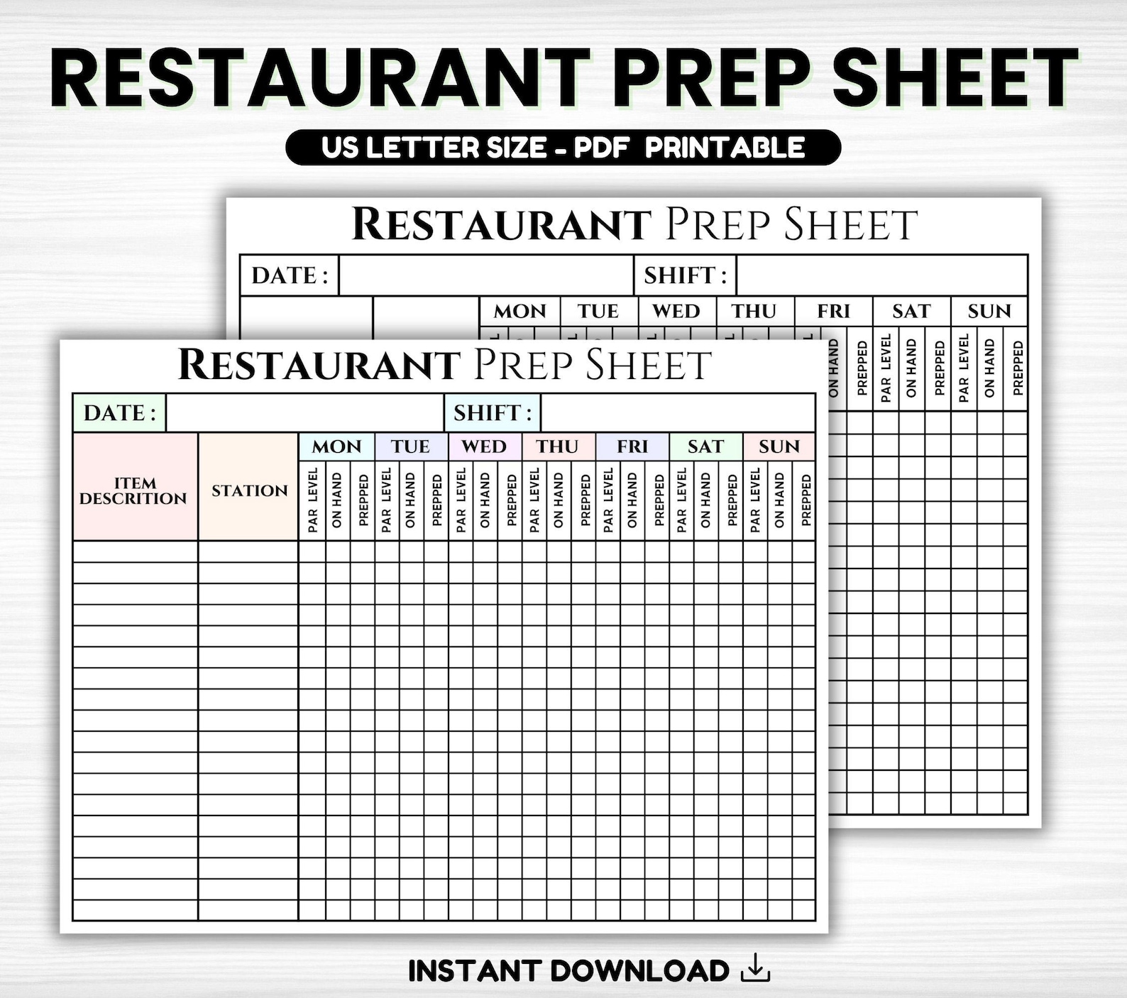 Restaurant Prep Sheet Printable, Food Prep Chart, Food Prep Sheet ...