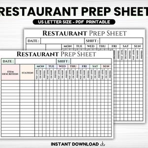 Restaurant Prep Sheet Printable, Food Prep Chart, Food Prep Sheet ...