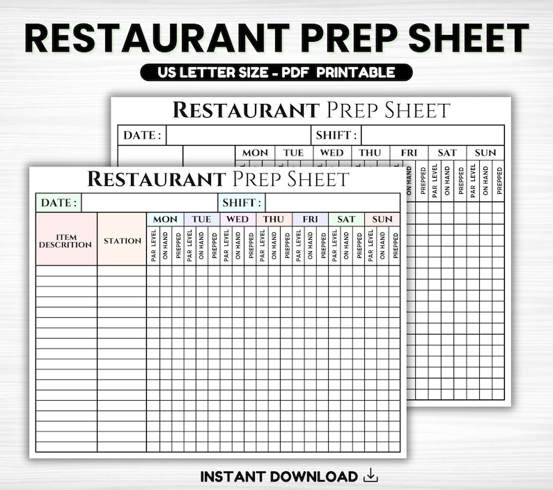 Restaurant Prep Sheet Printable, Food Prep Chart, Food Prep Sheet ...