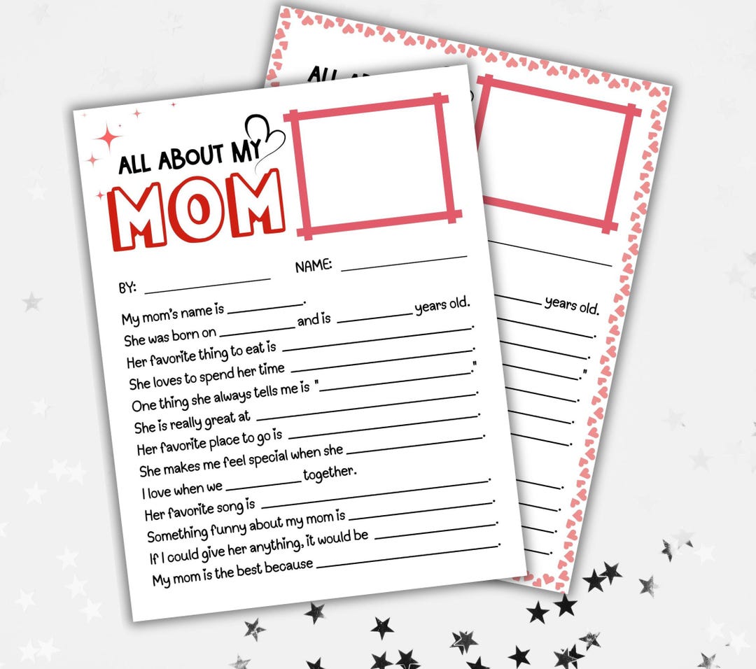 Mother's Day Printable, All About My Mom, Mothers Day Gift, Card for ...