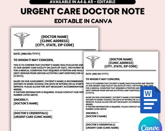 Editable Urgent Care Doctor Note for Work & School, Doctor Excuse Note ...