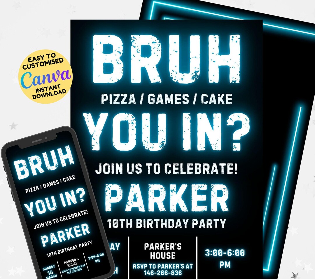 Bruh Birthday Invitation Template, Bruh Neon Invitation, Bruh Invite ...