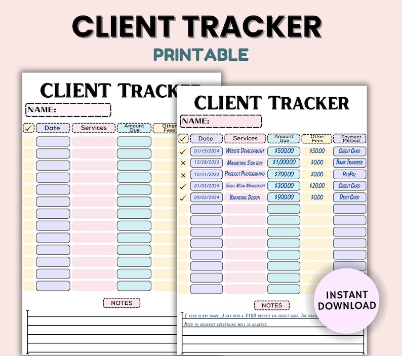 Client Tracker Prinatble, Editable Client Payment History Tracker ...