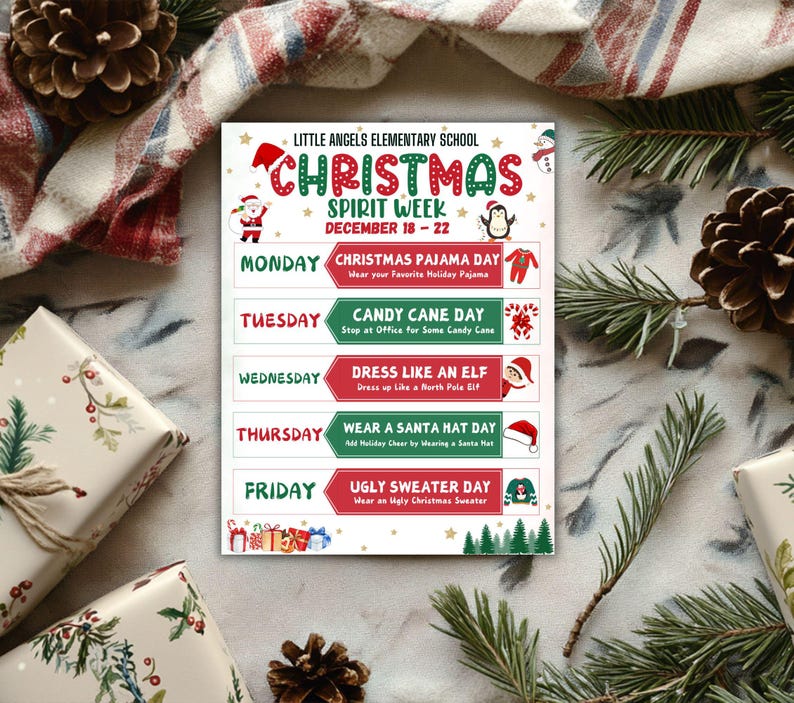 Holiday School Spirit Week Flyer Editable, Winter Spirit Week, December ...
