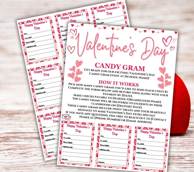 Editable Valentine's Day Candy Gram Fundraiser Flyer Template, Class ...