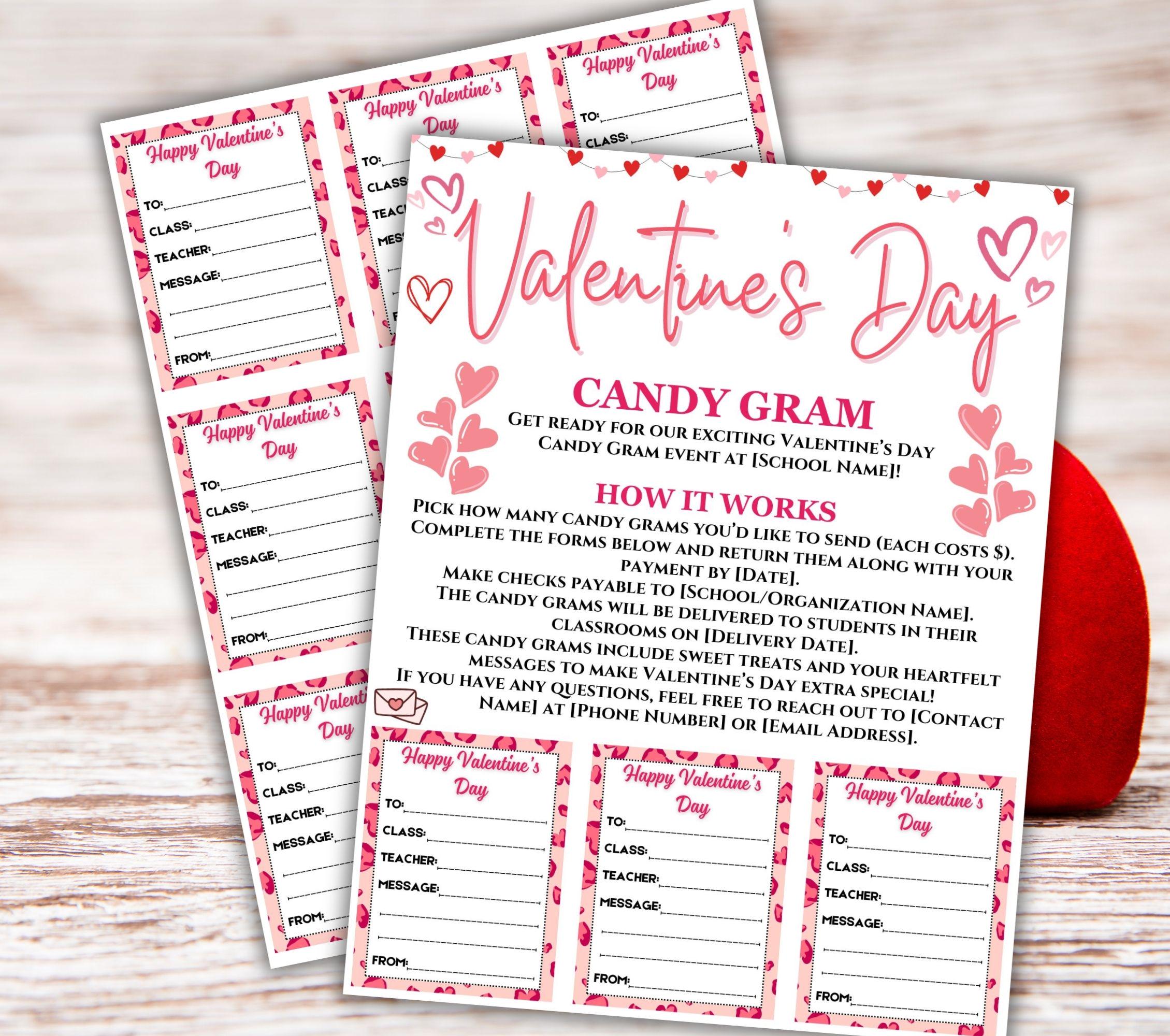 Editable Valentine's Day Candy Gram Fundraiser Flyer Template, Class ...