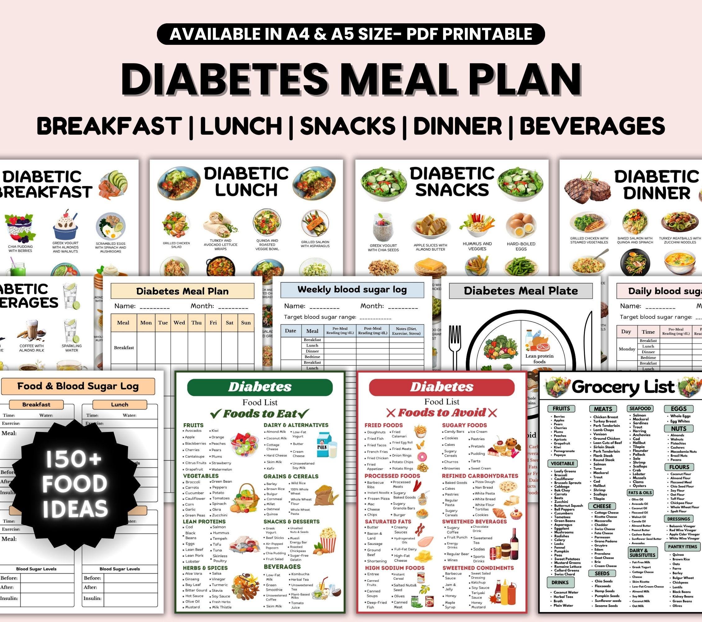 Diabetes Meal Plan Bundle Printable Diabetic Food Chart Diabetic Diet