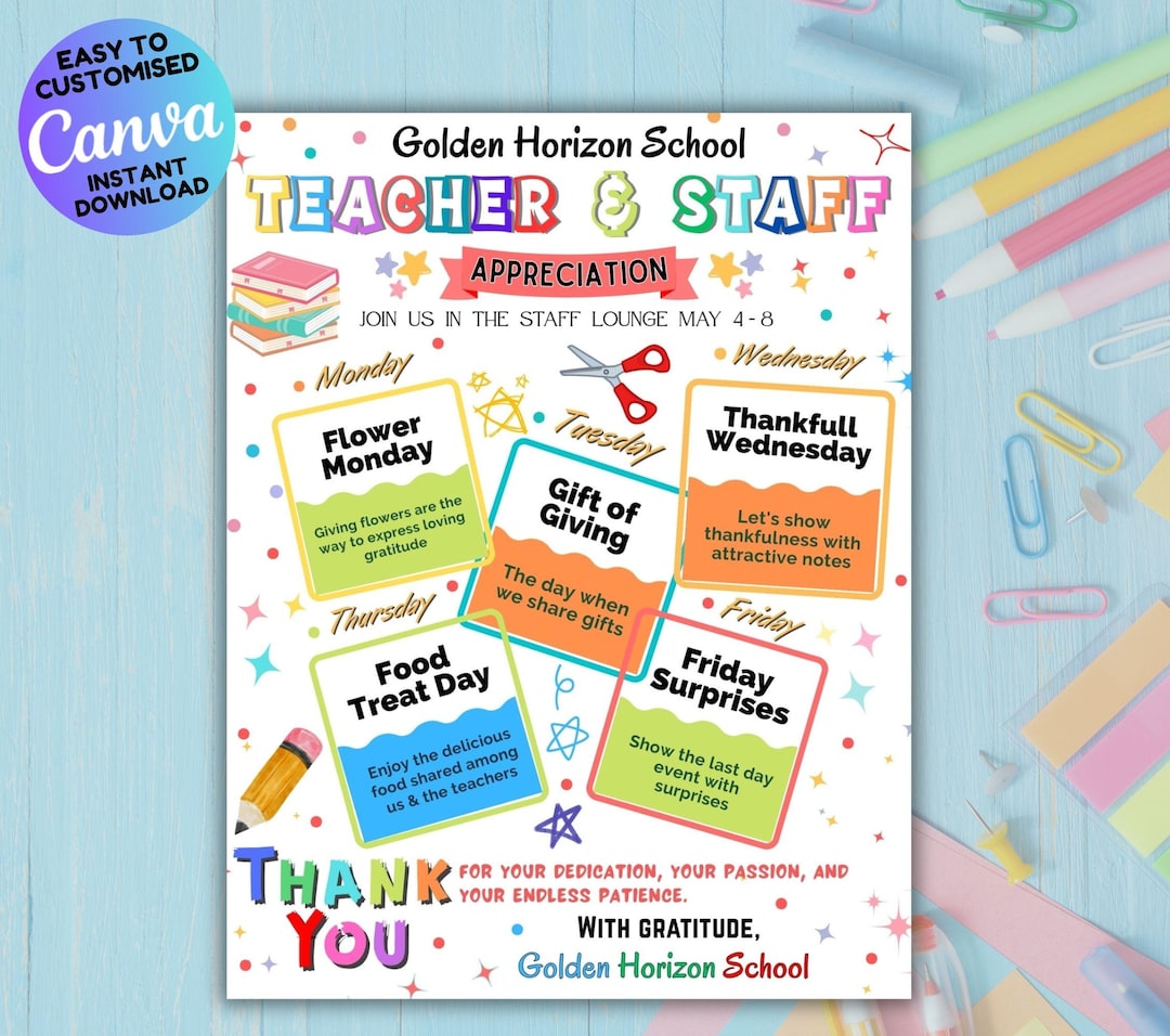 Teacher Appreciation Week Flyer Template Editable, Teacher & Staff ...