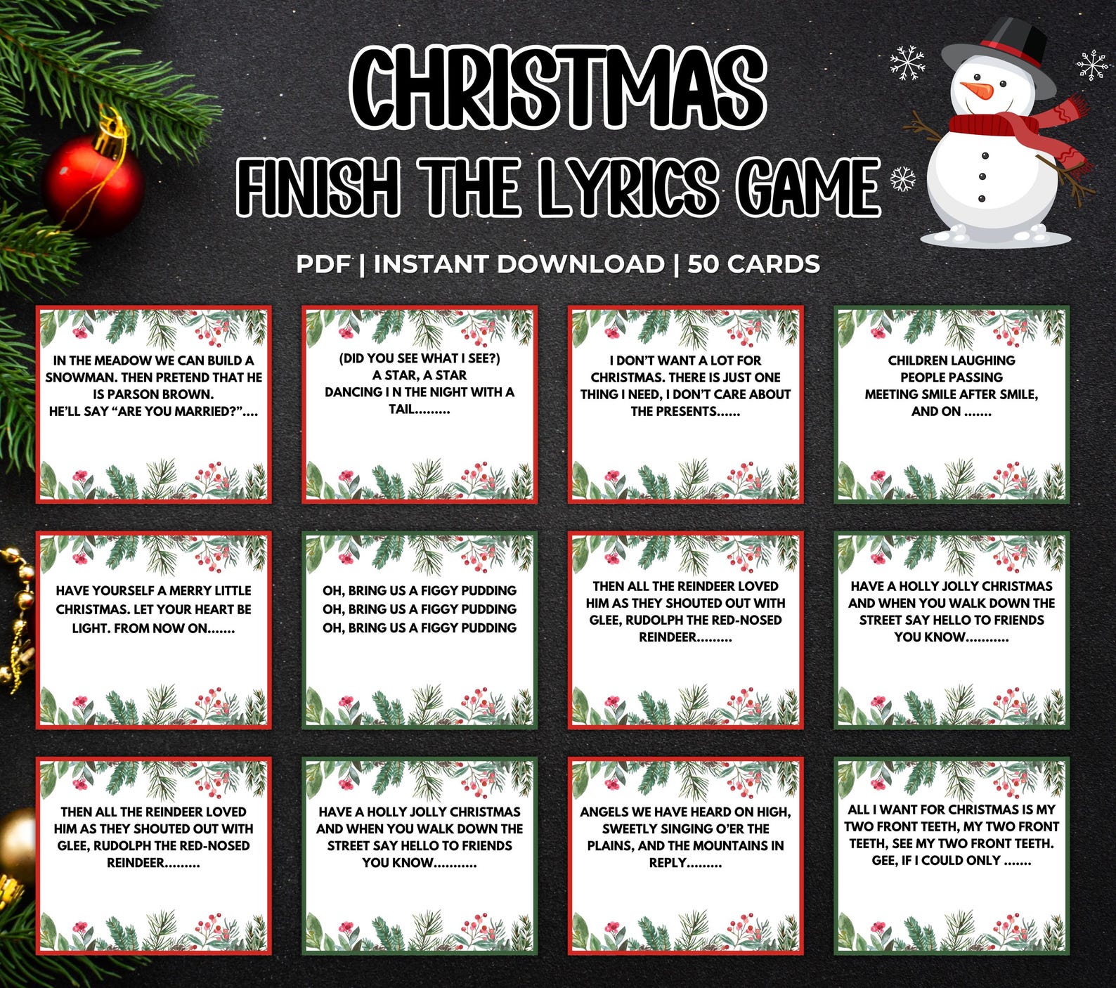 Christmas Carol Finish the Lyric Game, Christmas Song Trivia Game ...