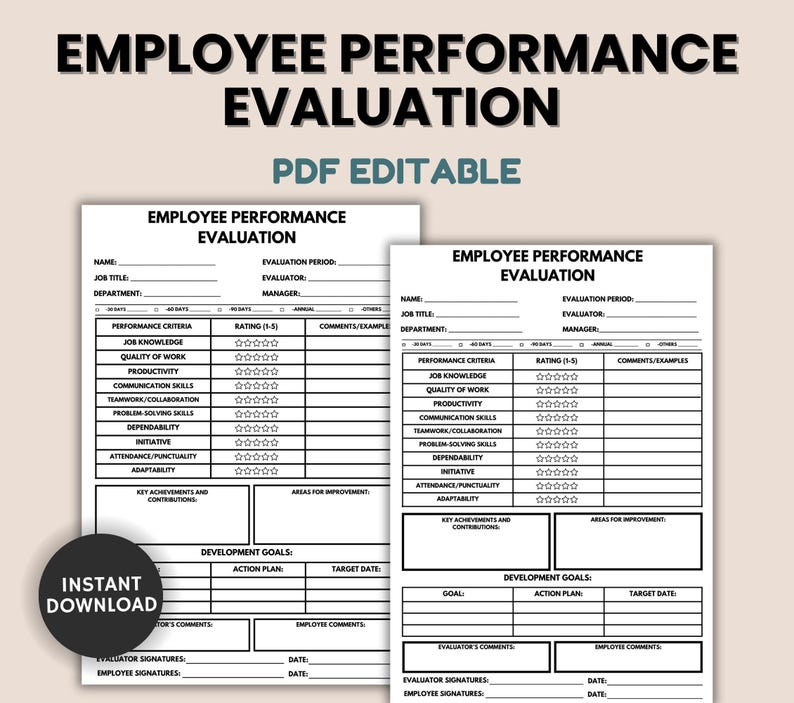 Employee Performance Evaluation Template, Employee Assessment, Employee ...