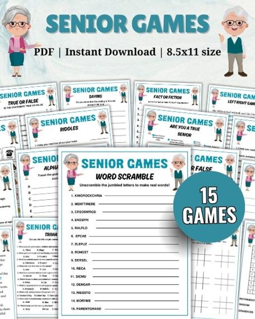 Senior Games Bundle Printable Senior Party Games Senior Riddles Brain ...