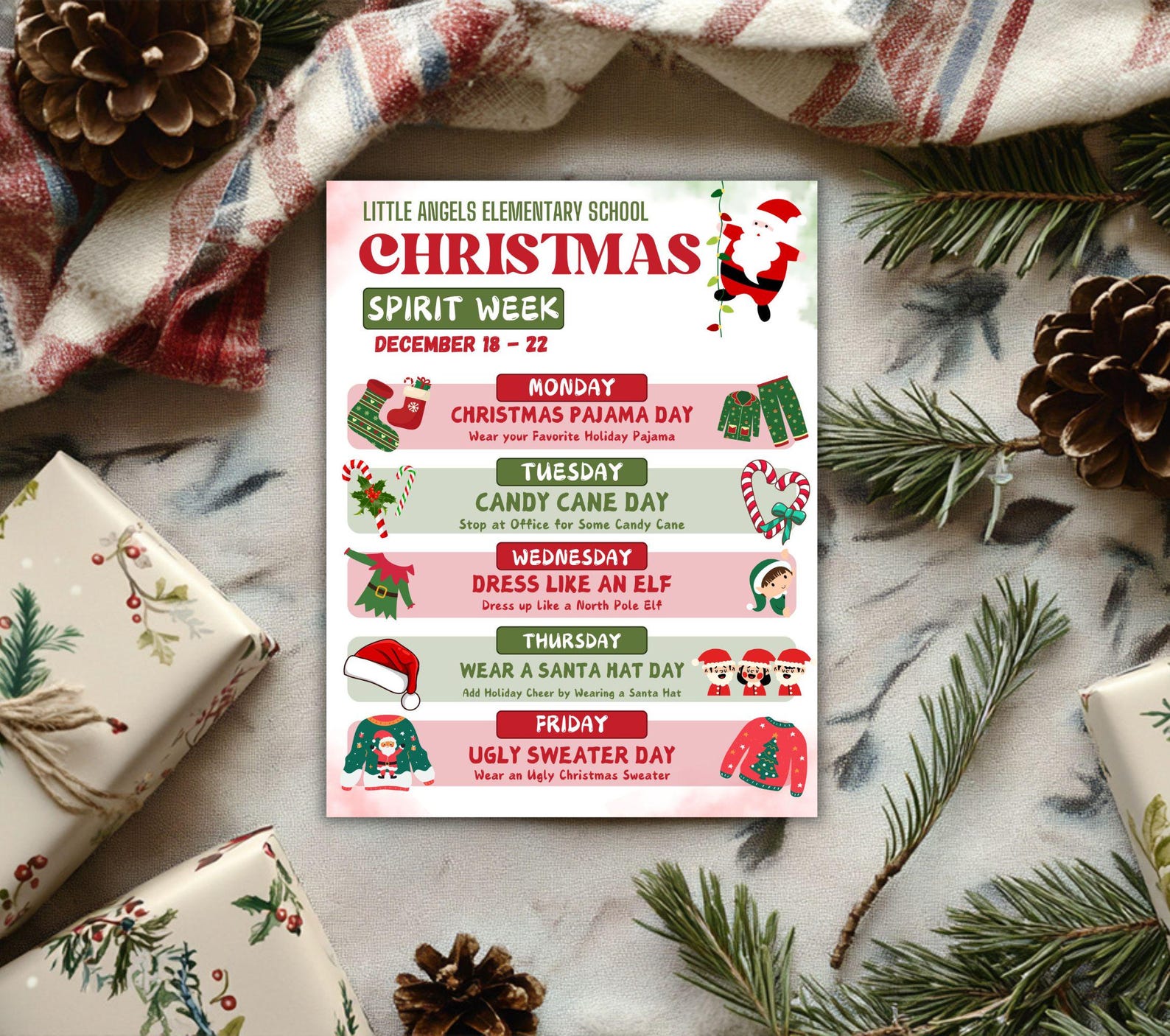 Holiday School Spirit Week Flyer Editable, Winter Spirit Week, December ...