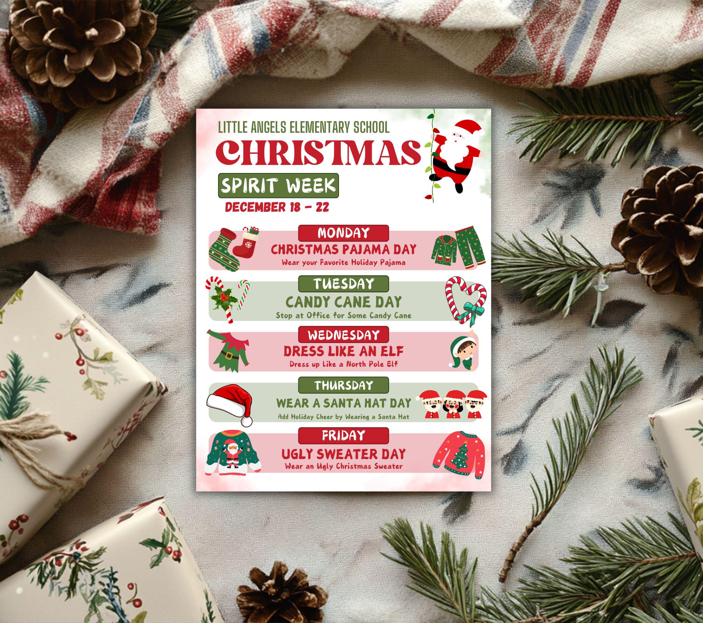 Holiday School Spirit Week Flyer Editable, Winter Spirit Week, December ...