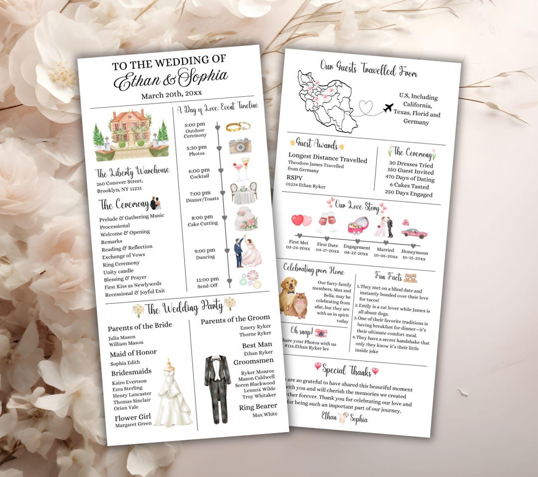 Infographic Wedding Program Template, Editable Wedding Day Program ...