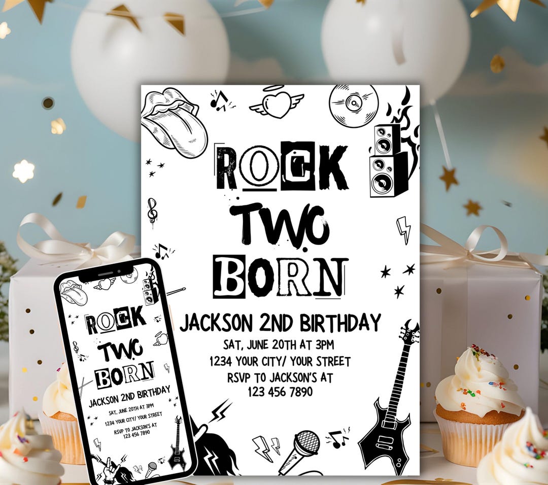 Editable Rock Star Birthday Party Invitation, Rock and Roll 2nd ...