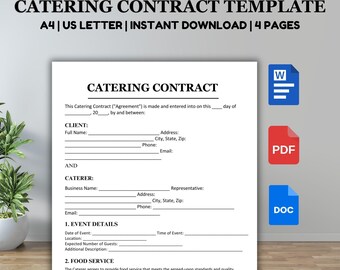Catering Contract Template, Editable in Canva Catering Service Contract, Catering Business ...
