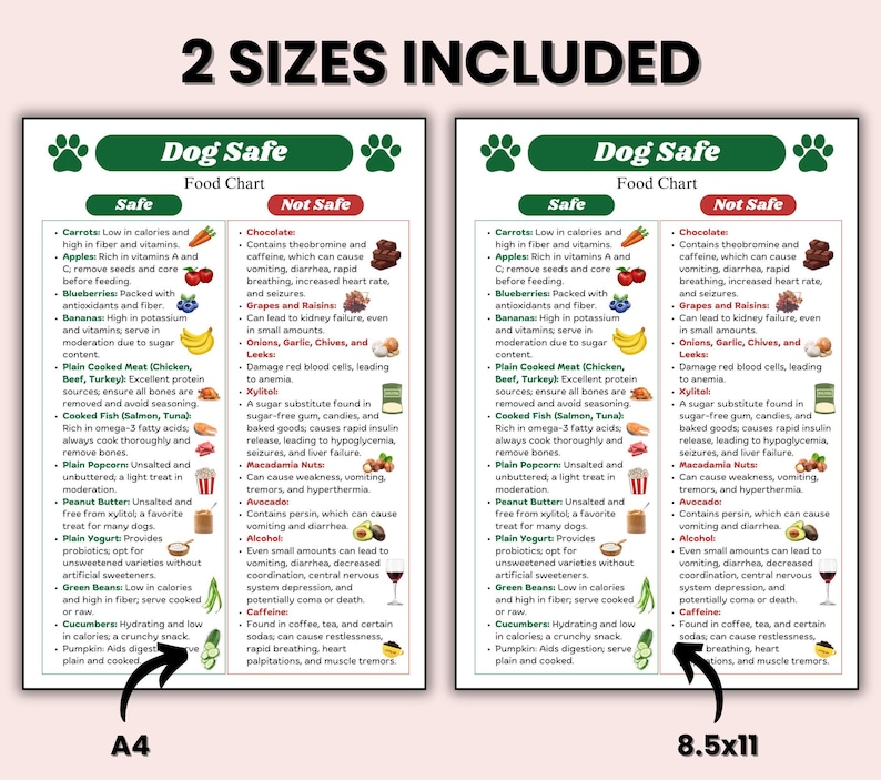Dog Food Guide, Printable Safe Dog Food Dogs to Eat, Dog Dietary Chart ...