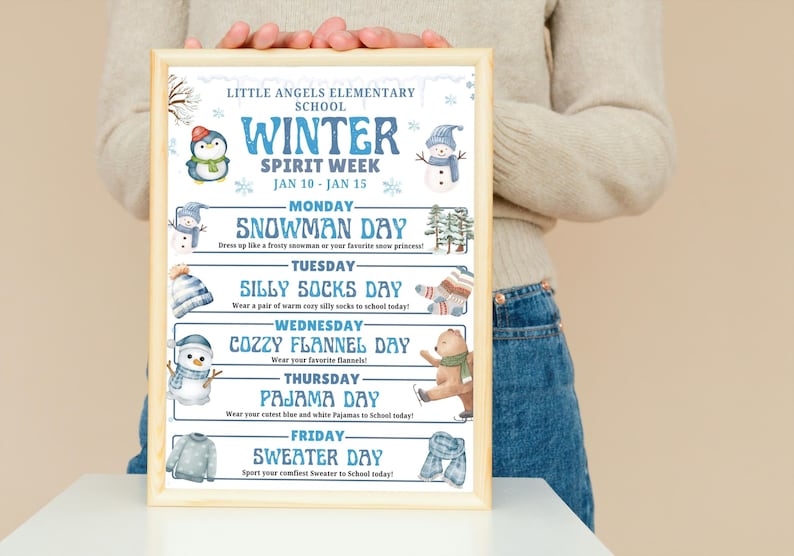 Winter School Spirit Week Flyer Editable, Winter Itinerary Schedule ...