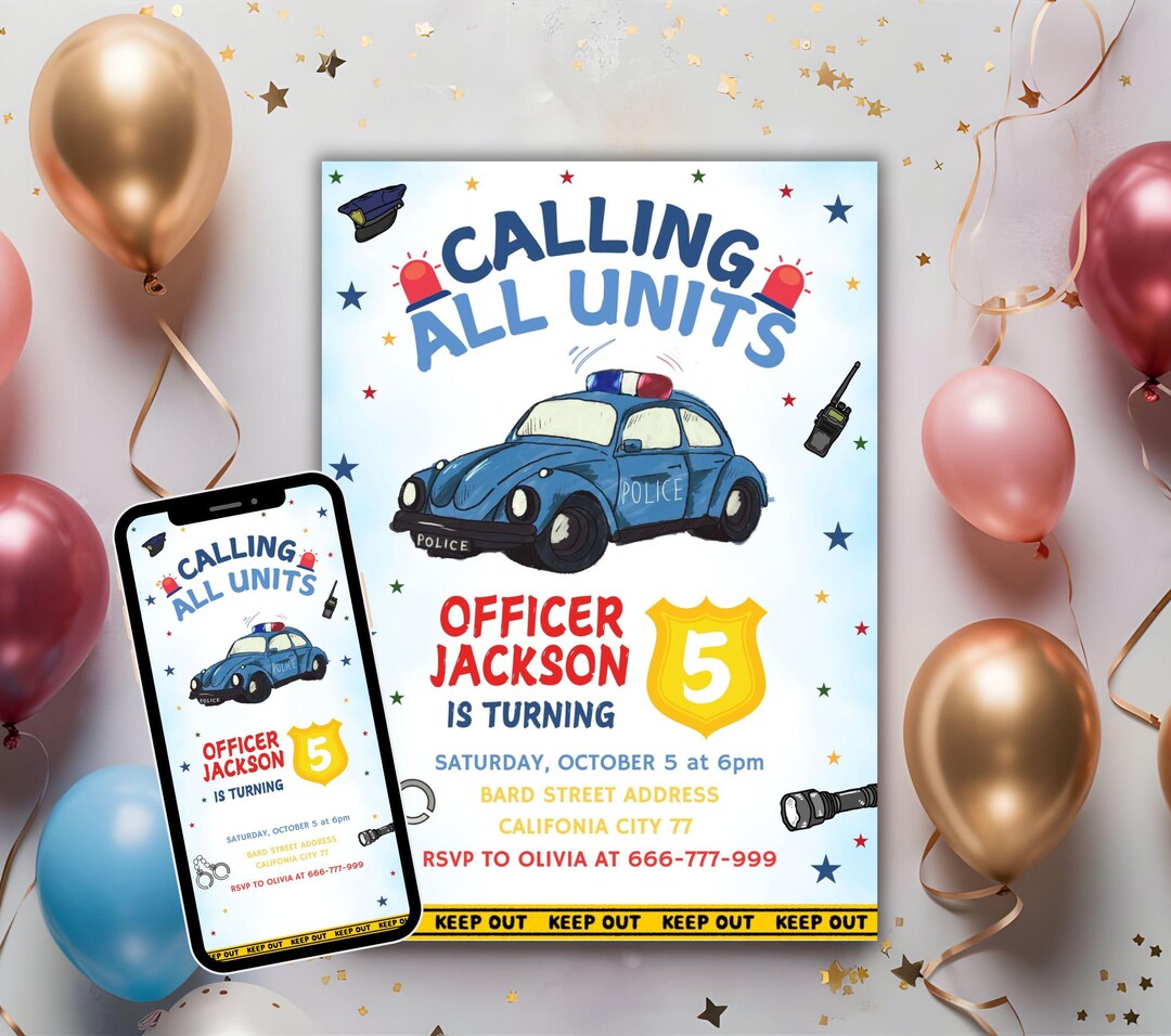 Police Birthday Invitation EDITABLE, Cop Car Party Invite, Boys ...