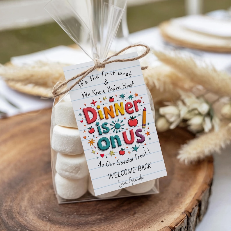 Dinner is on Us Teacher Appreciation Gift Tag Template, Printable First ...