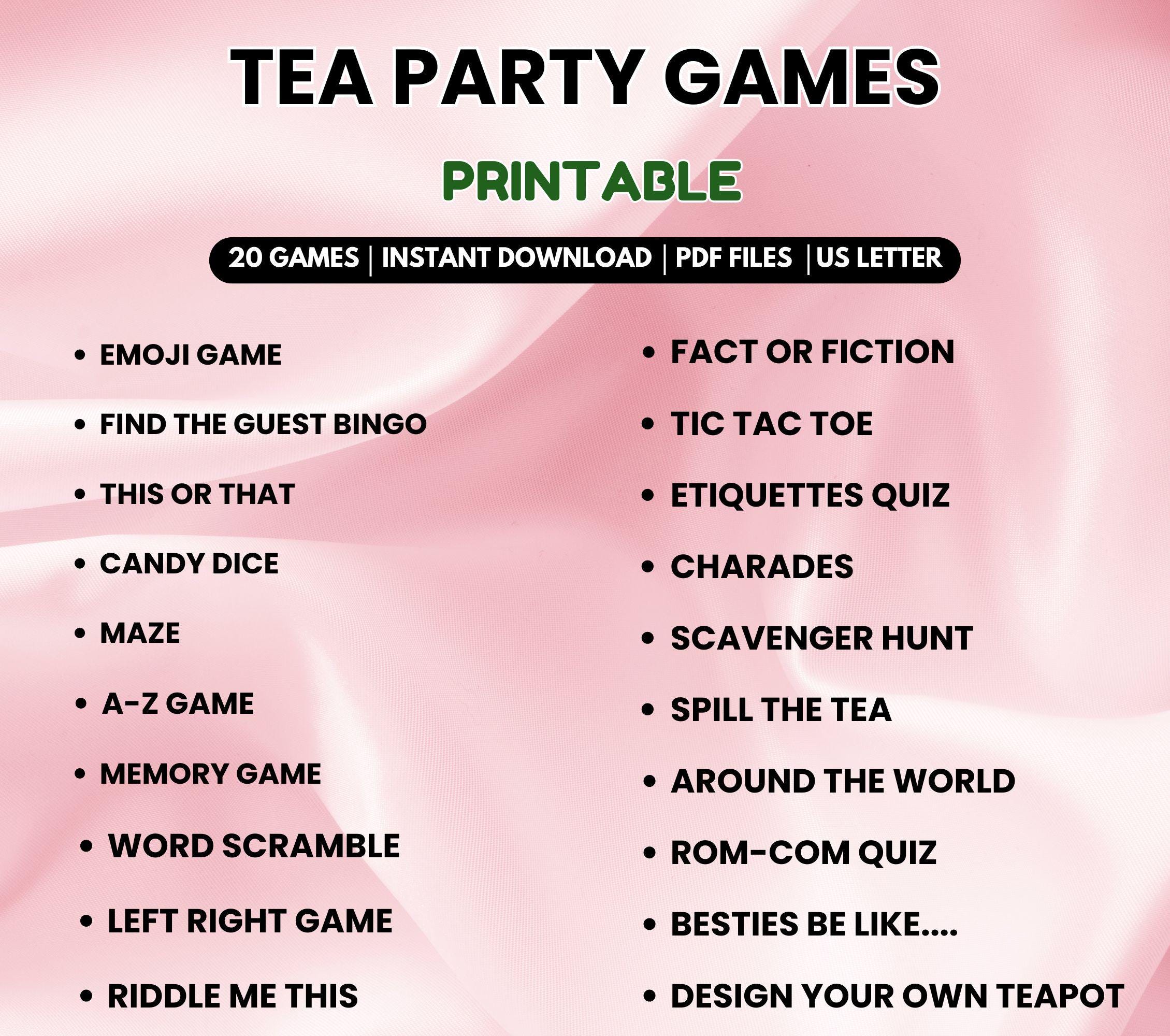 Tea Party Games Bundle, Tea Party Game, Tea Party Game Ideas, Tea Party ...