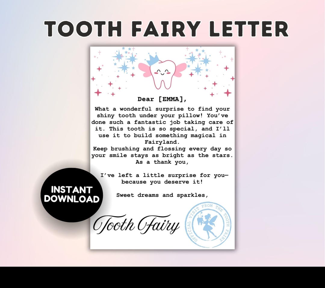 Editable Tooth Fairy Letter, Tooth Fairy Pillow Accessory, Tooth Fairy ...