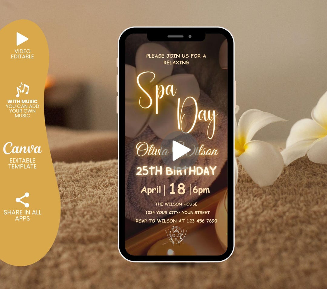 Digital Spa Day Invitation, Animated Spa Party Birthday Itinerary ...
