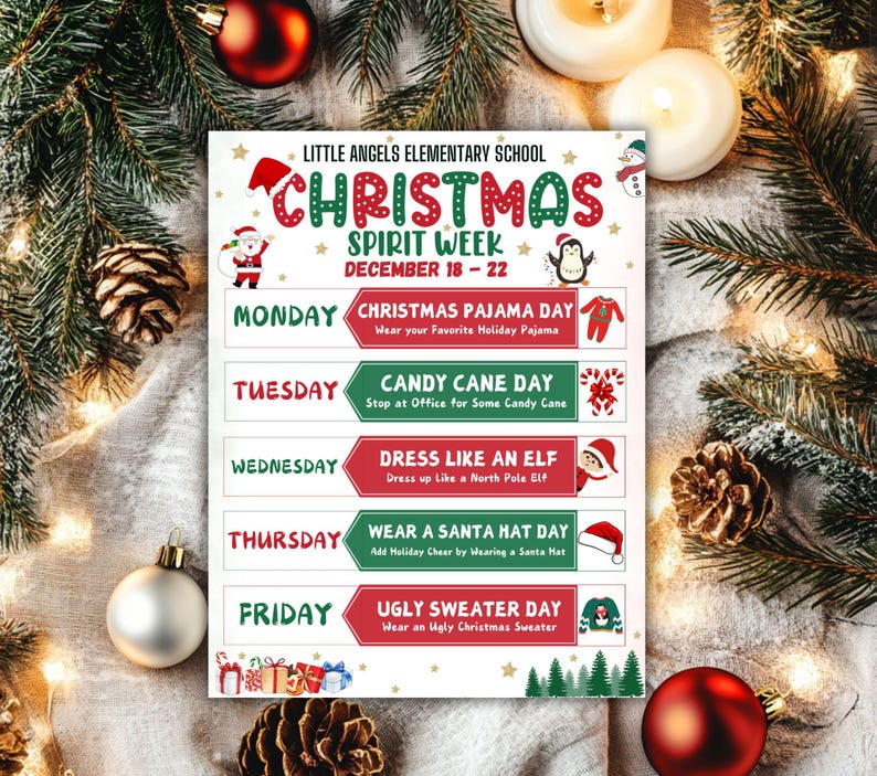 Holiday School Spirit Week Flyer Editable, Winter Spirit Week, December ...