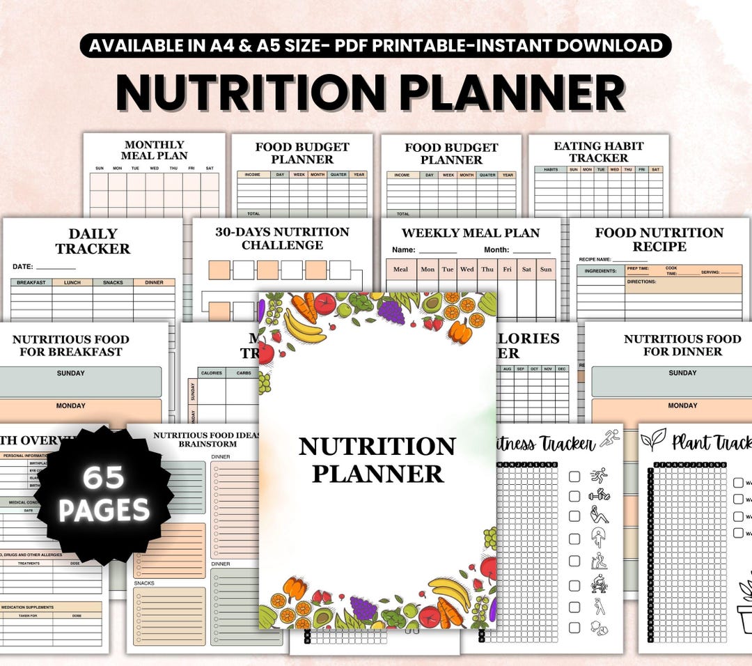 Nutrition Planner Bundle Printable, Meal Planner Food Journal, Calories ...