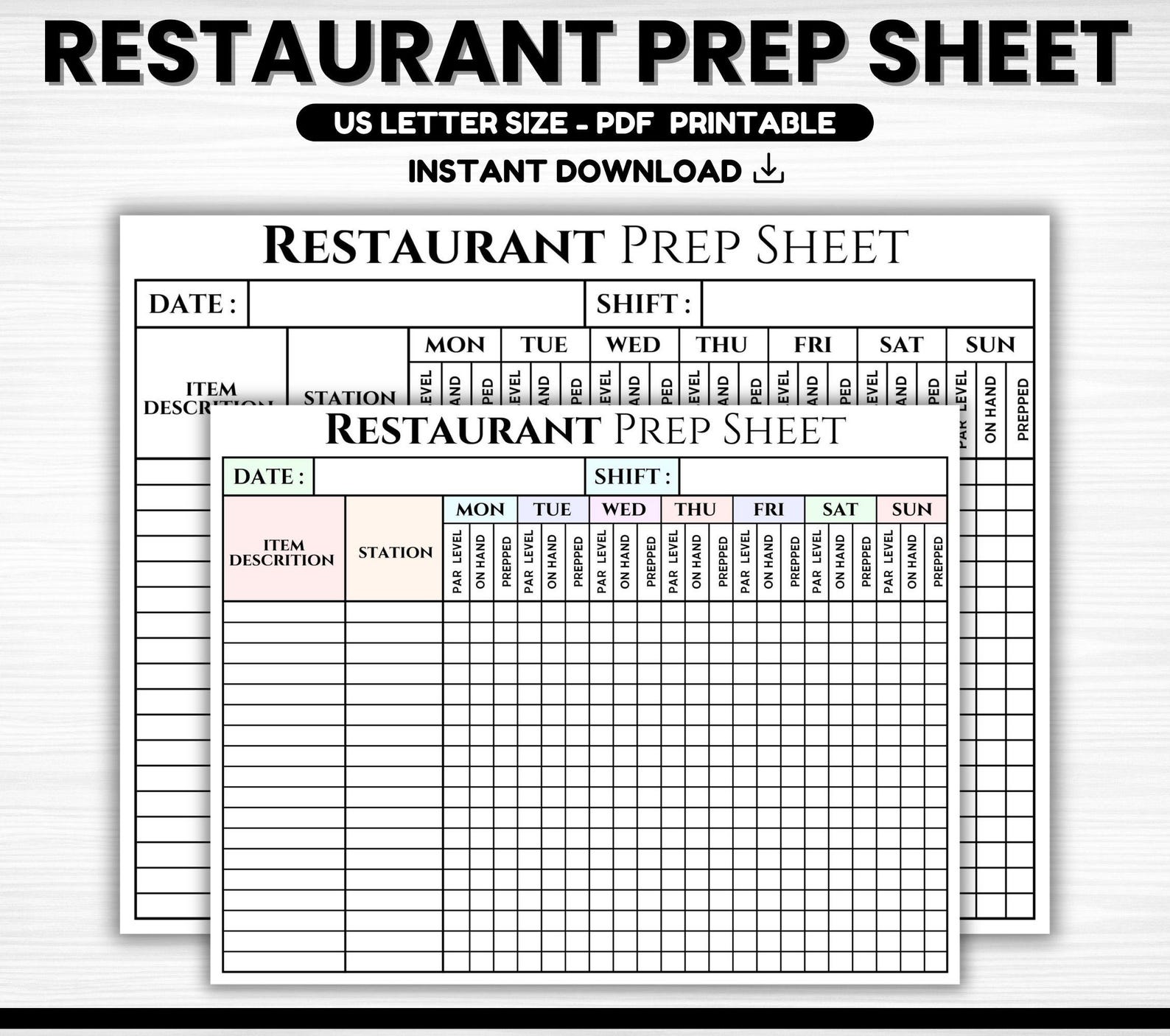 Restaurant Prep Sheet Printable, Food Prep Chart, Food Prep Sheet ...
