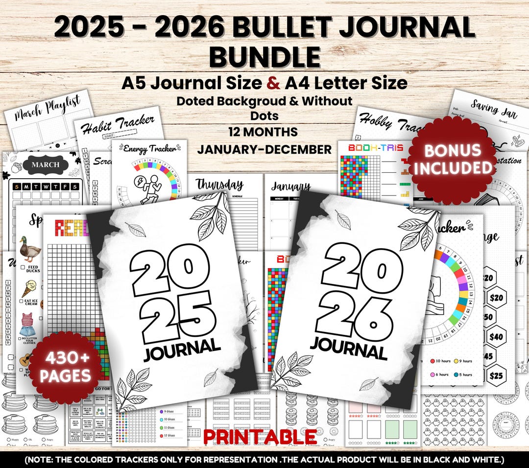 2025-2026 Bullet Journal Bundle Printable, Bullet Journal Pintables ...